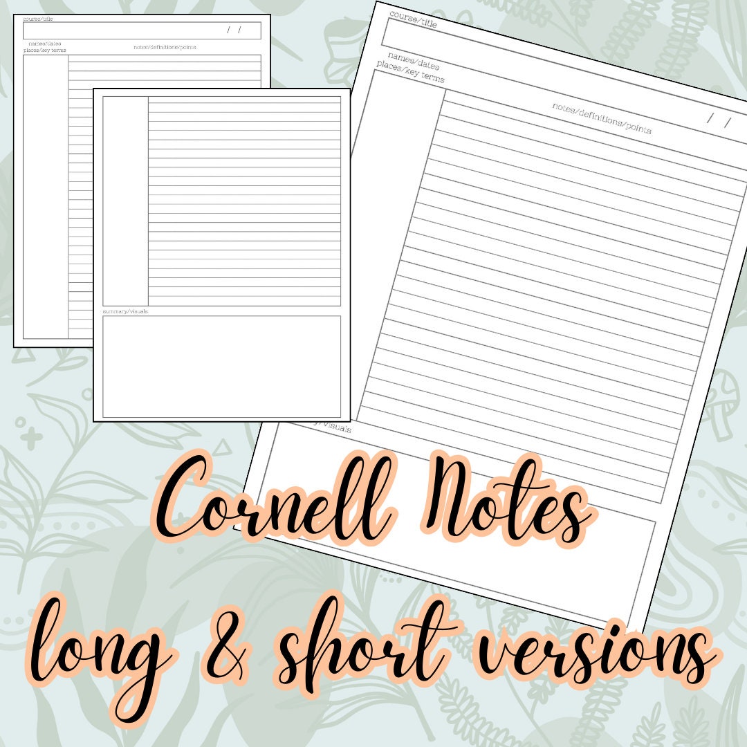 Cornell Note Pages: Long & Short Versions - Etsy