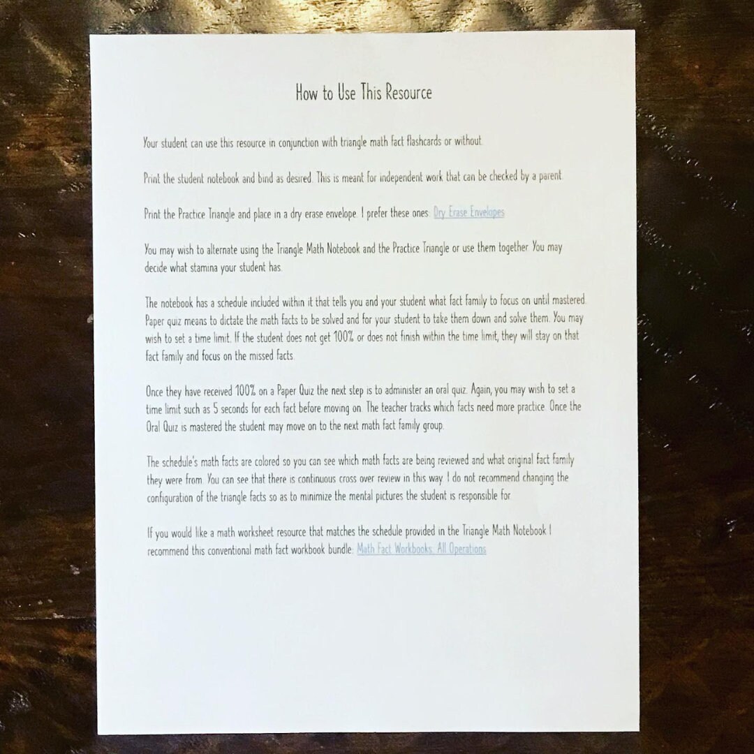 Triangle Math Facts: Notebook & Practice Triangle - Etsy