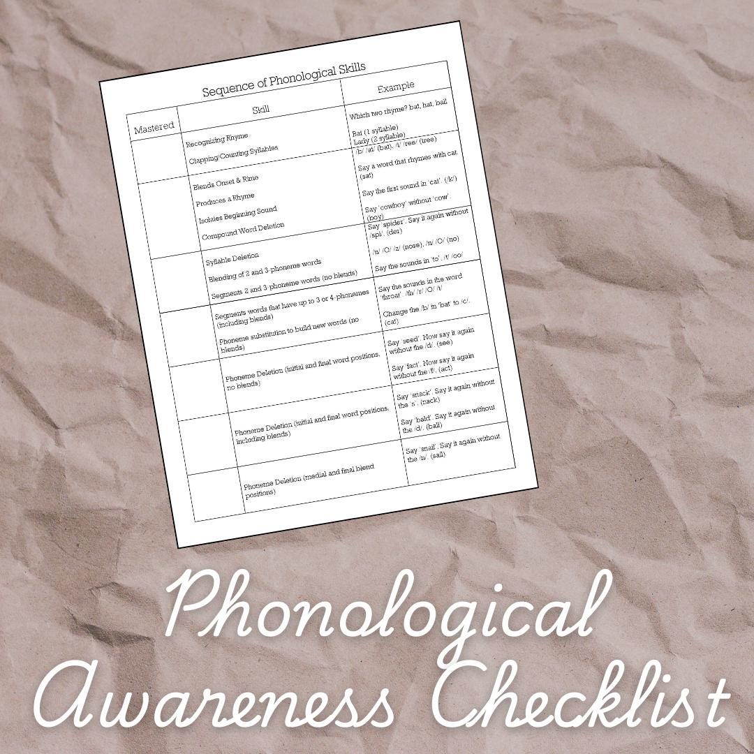 Phonological Awareness Skills Sheet - Etsy