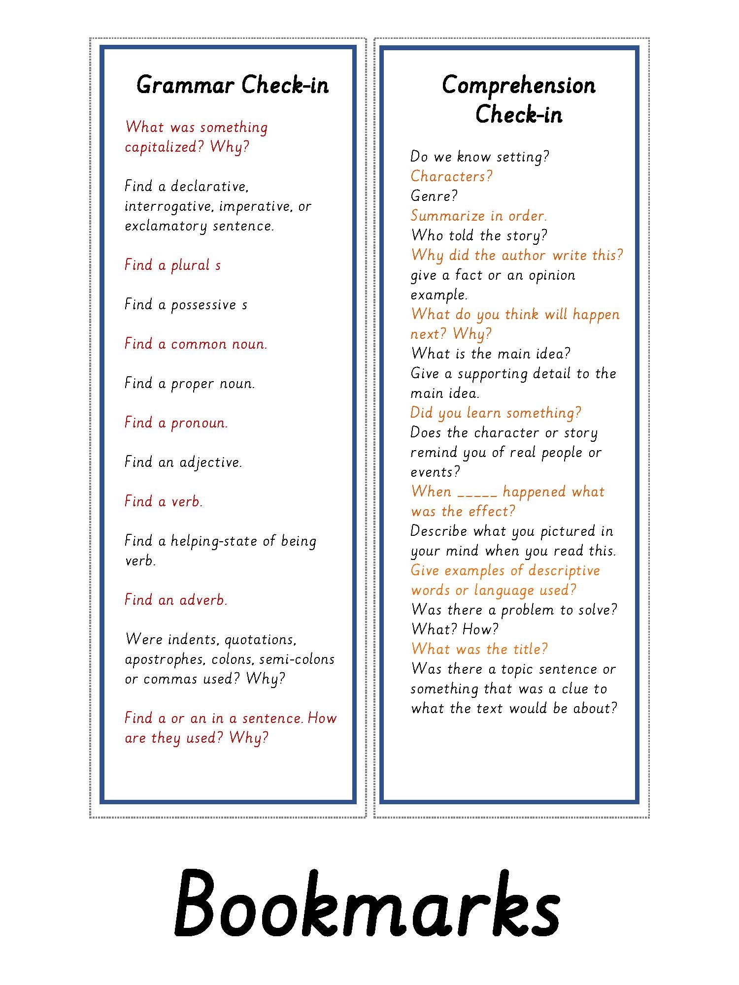 Language Arts Bookmarks - Etsy