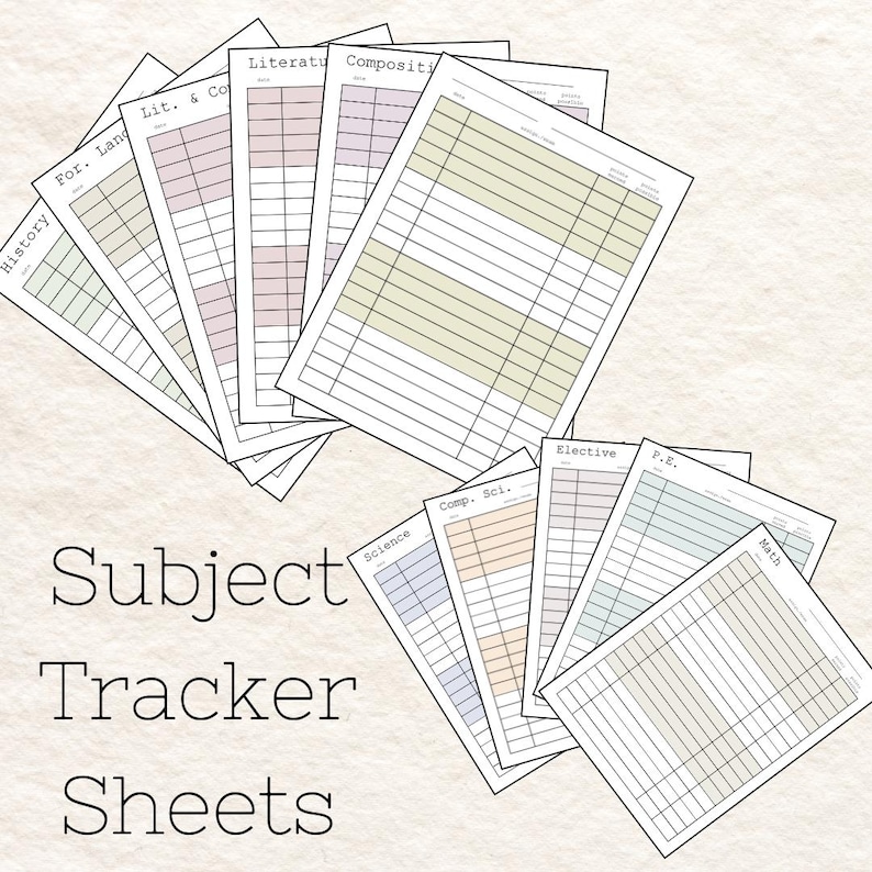 Subject Tracker Sheets - Etsy