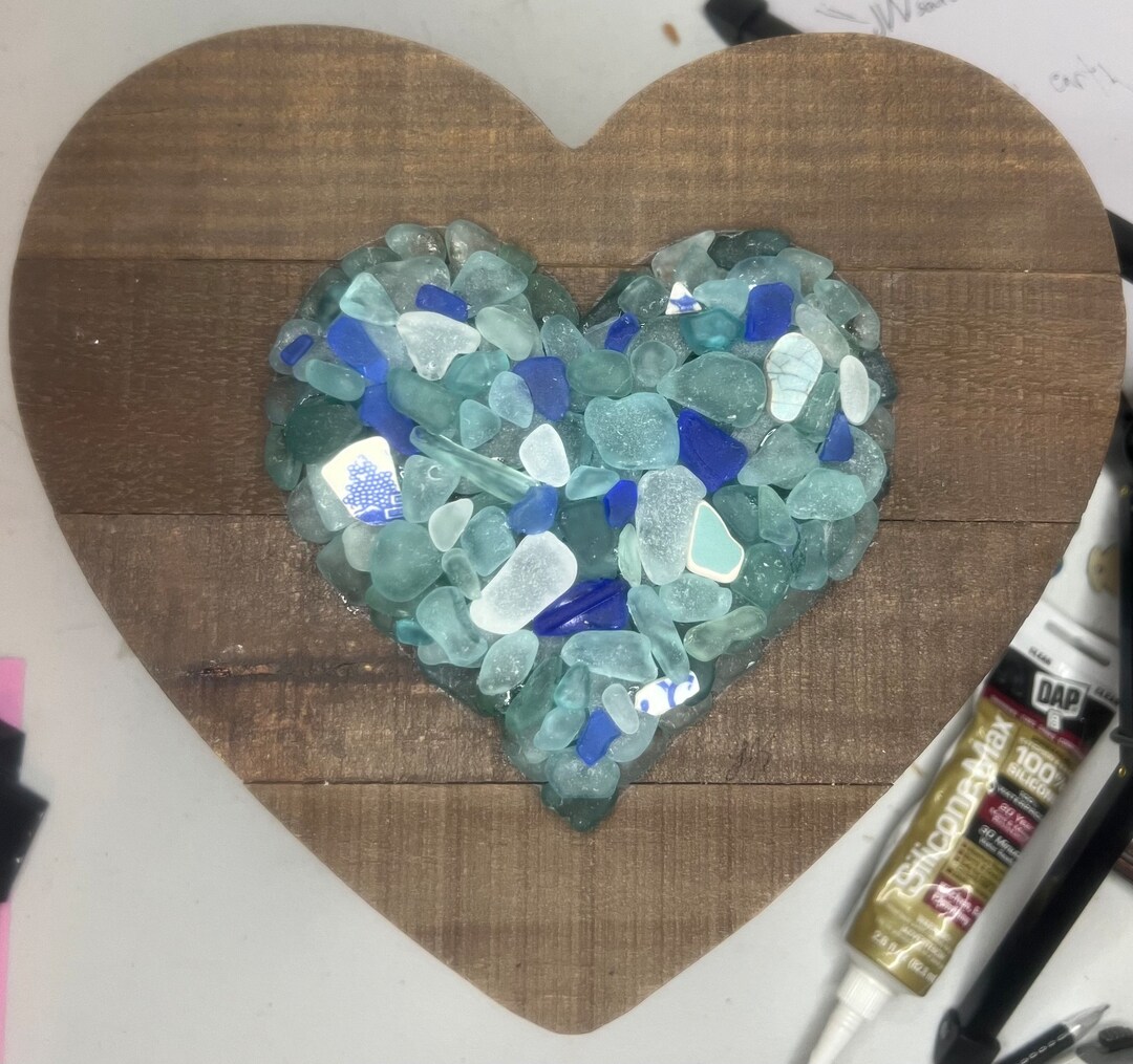 Heart-shaped Sea Glass, Sea Pottery Mosaic - Etsy