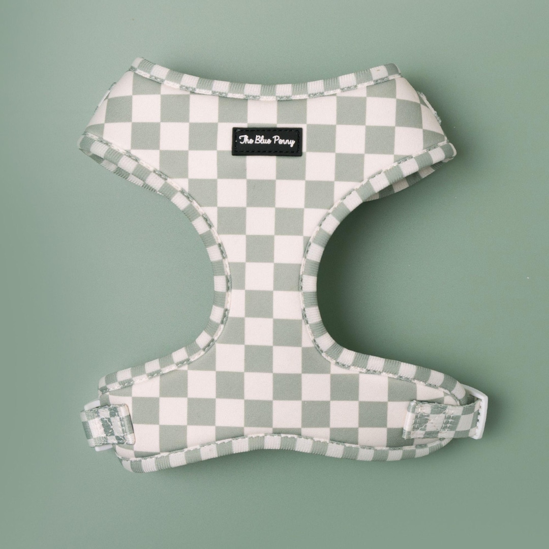 Checkered Dog Harness Sage Green Retro Puppy Harness XS to Large Cute ...