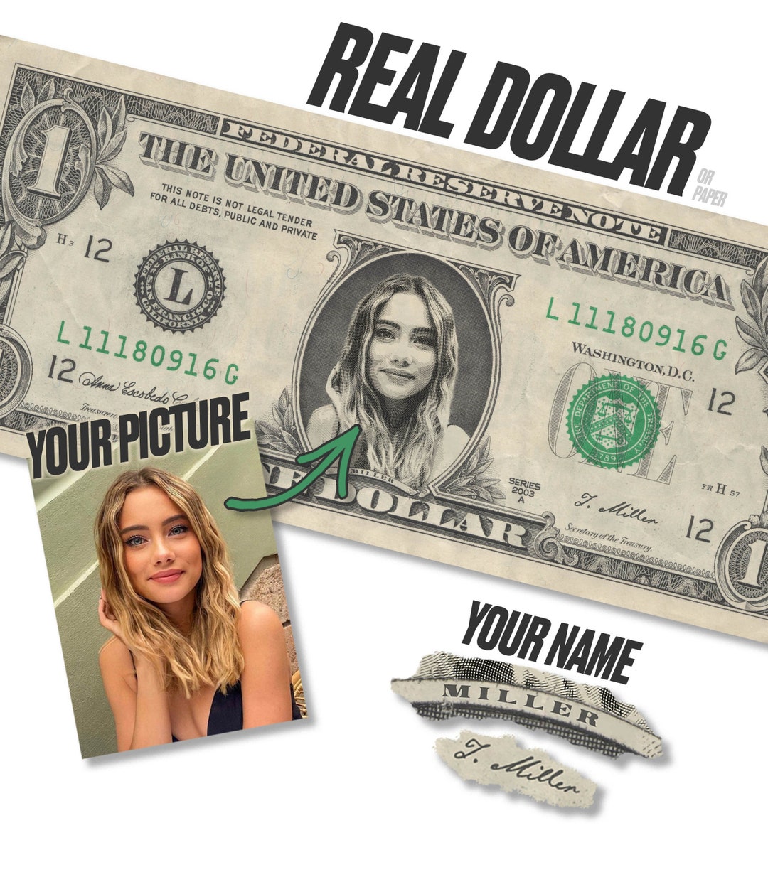 Your Picture Dollar Dollar . Custom Dollar Bill . Dollar Art ...