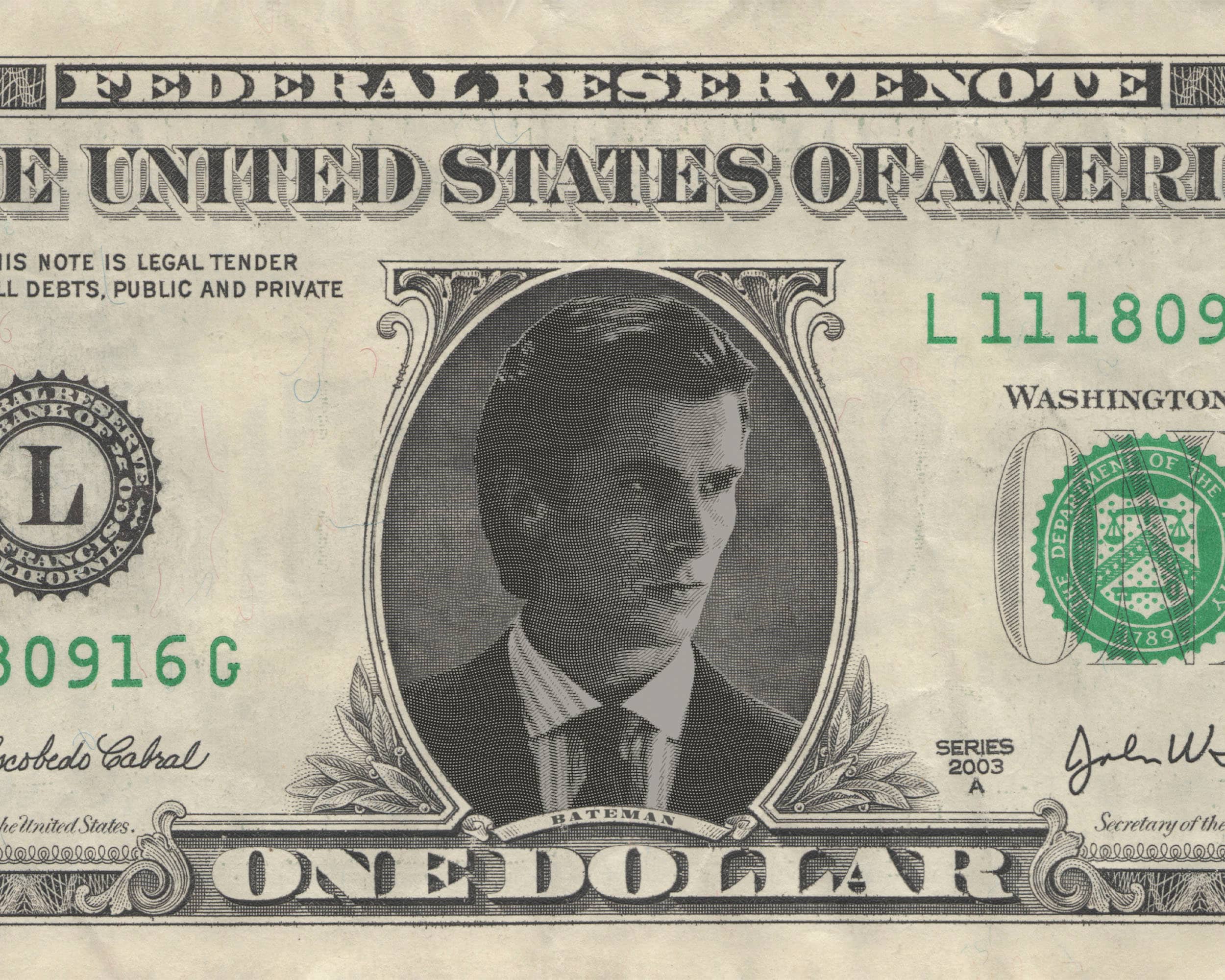 Bateman Dollar . Custom Prop Money . Custom Patrick Bateman Dollar Bill ...