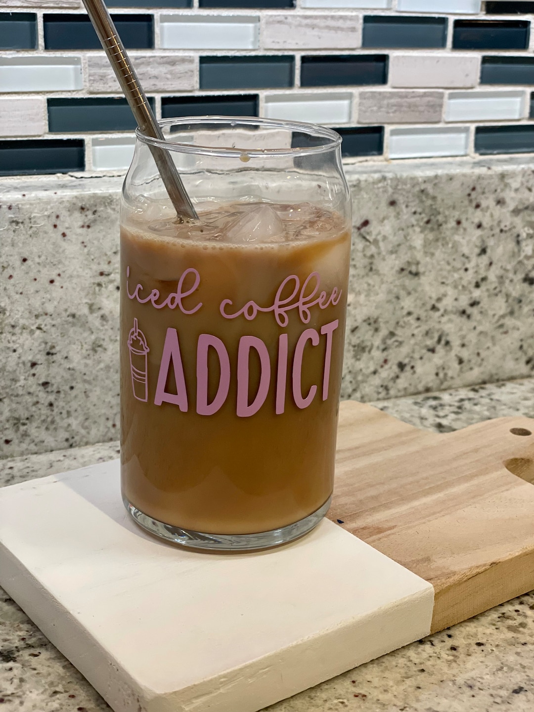 16 Oz "iced Coffee Addict" Can Cup // Iced Coffee Tumbler// Iced Coffee ...