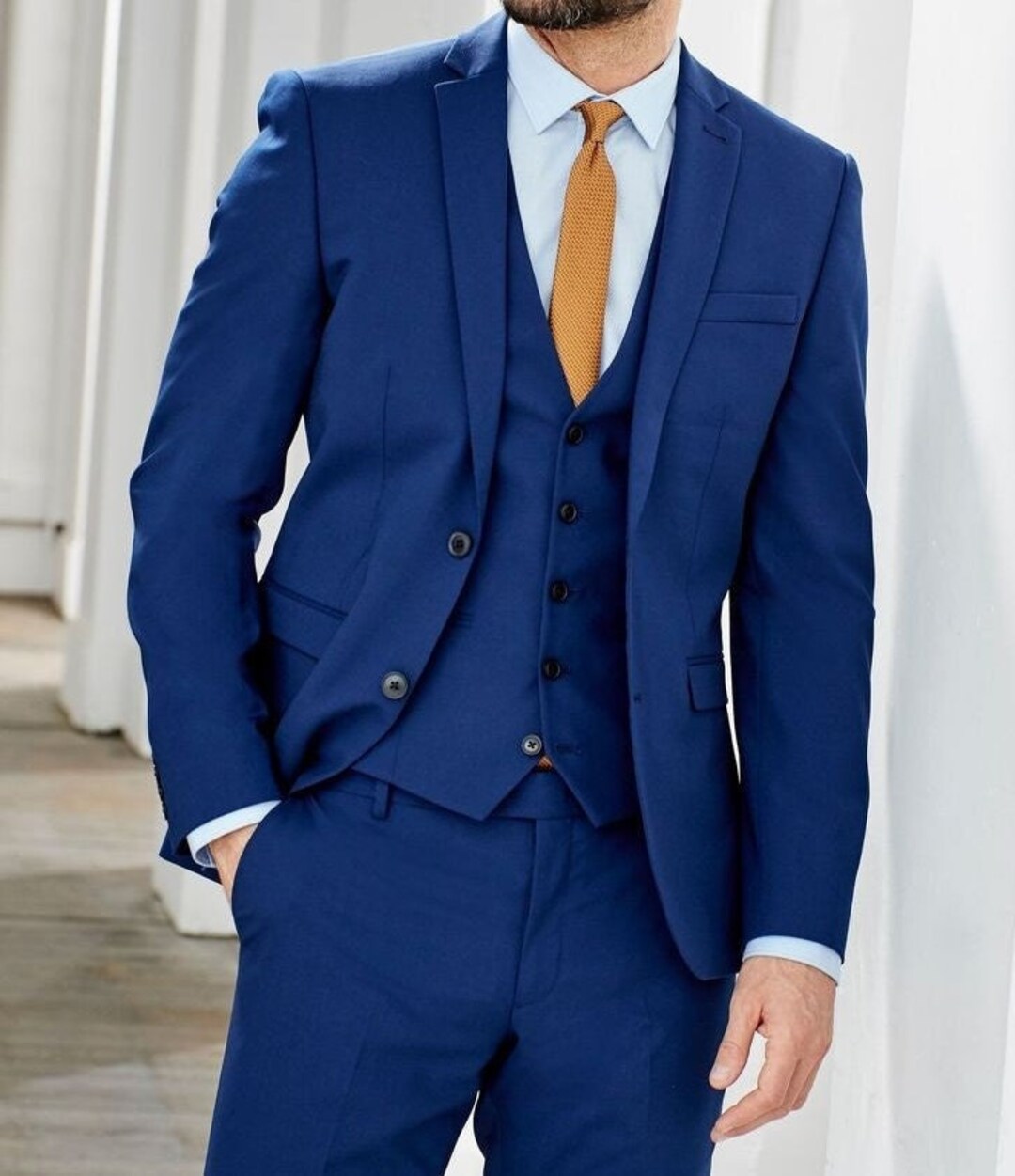 Men Three Piece Blue Suit Men Suit Wedding Wear Grooms Men Suit Slim ...