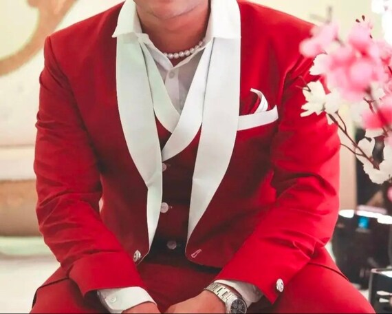 White And Red Tuxedo Wedding