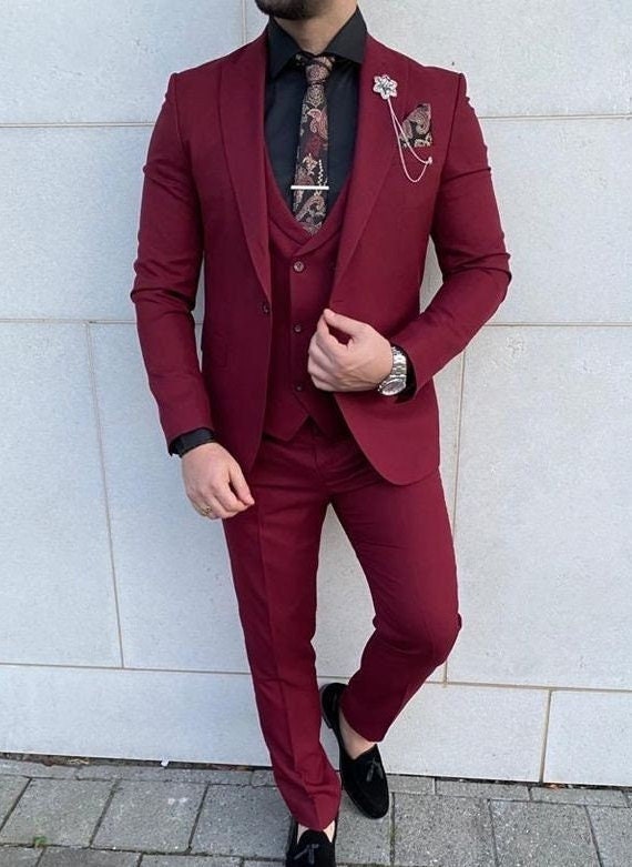 Men Maroon Suit Wedding Suit Party Wear Suit Groom Wear Suit - Etsy