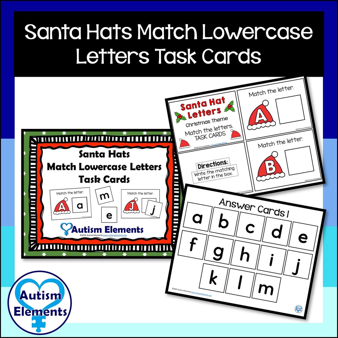 Santa Hat Match Lowercase Letters Task Cards-christmas/winter Autism ...