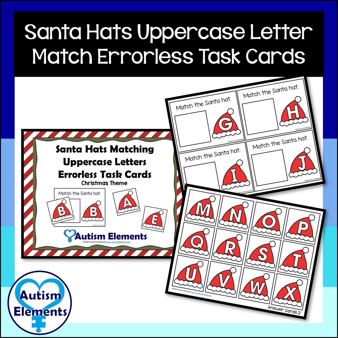 Santa Hats Uppercase Letter Match Errorless Task Cards-christmas/winter ...