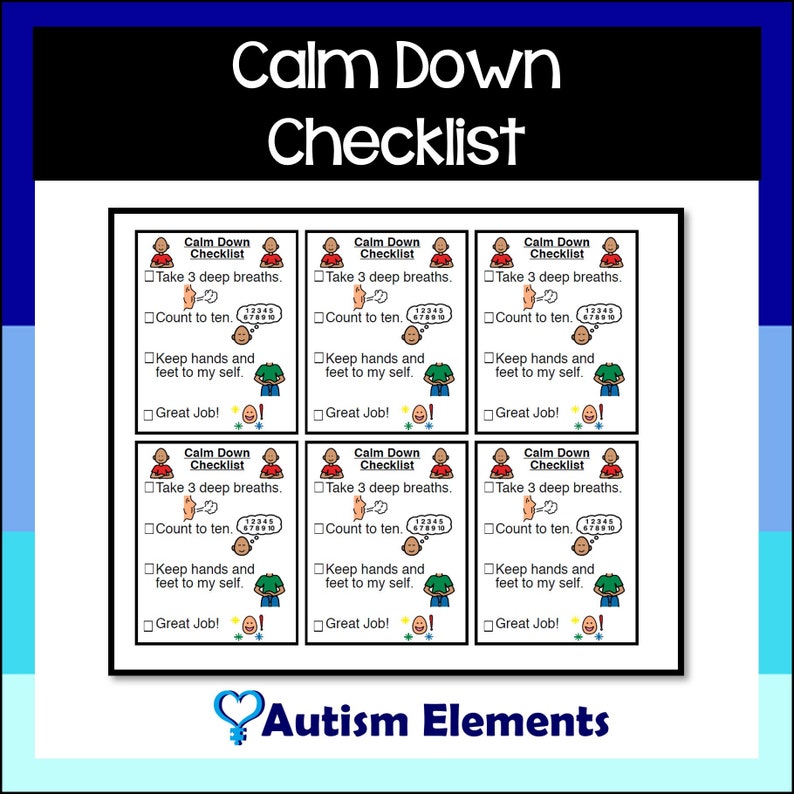 Calm Down Checklist- Visuals- Behavior Supports- SPED & Autism ...