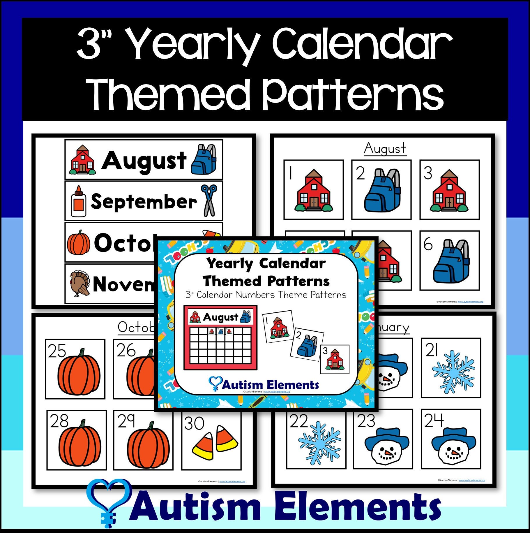 3 Calendar Visual Themed Patterns Math Autism - Etsy