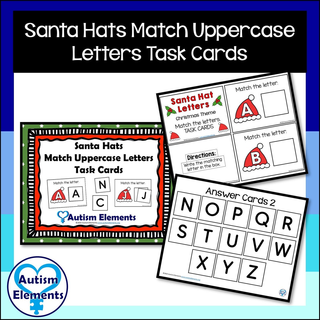 Santa Hat Match Uppercase Letters Task Cards-christmas/winter Autism ...