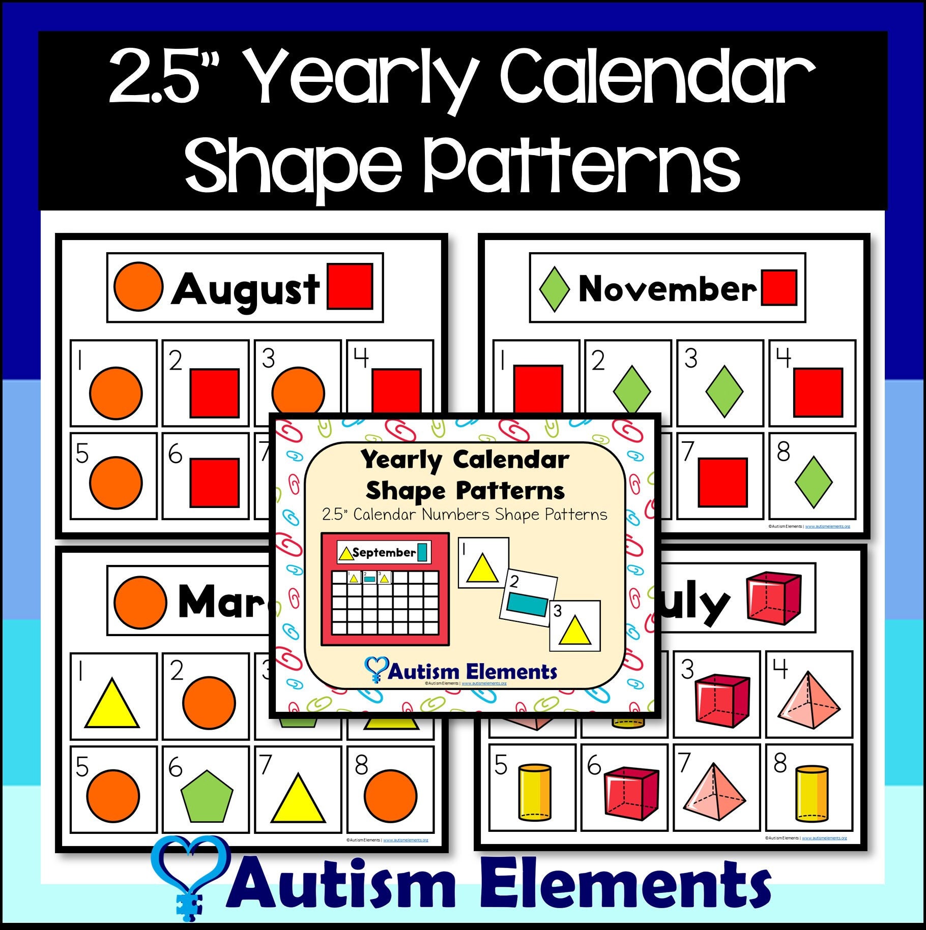 2.5" Calendar Visual Shape Patterns- Math- Autism Preschool SPED ...