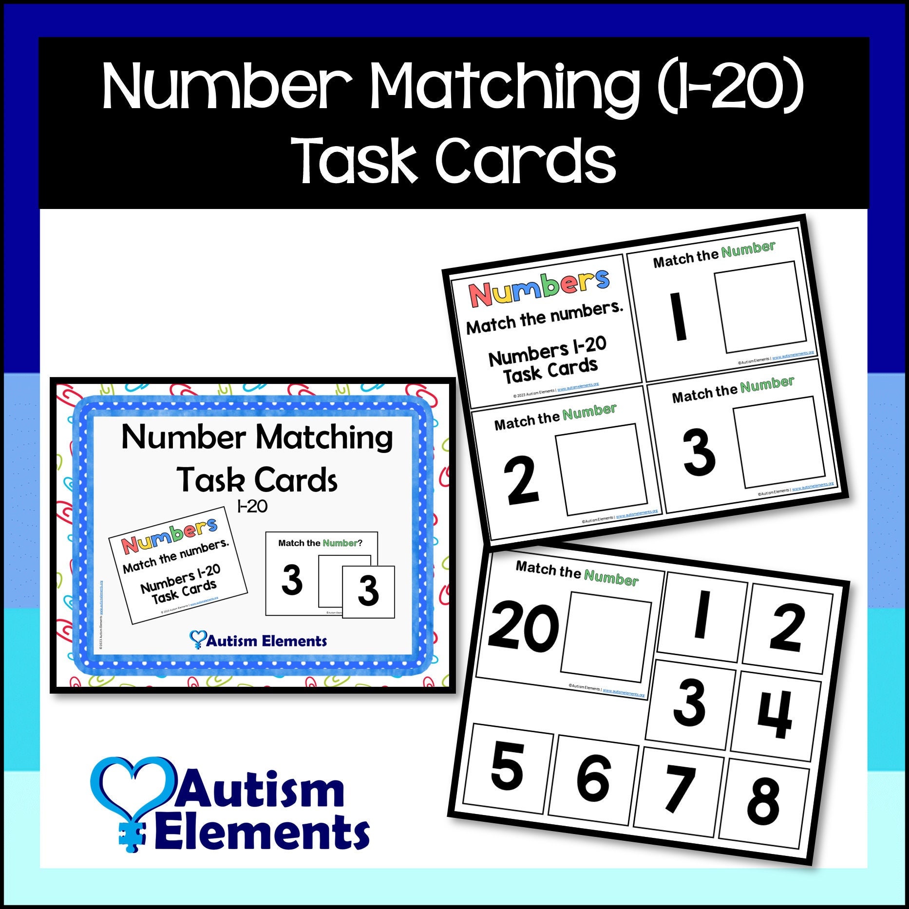 Numbers 1-20 Simple Matching Task Cards- Number Sense- Autism- SPED ...
