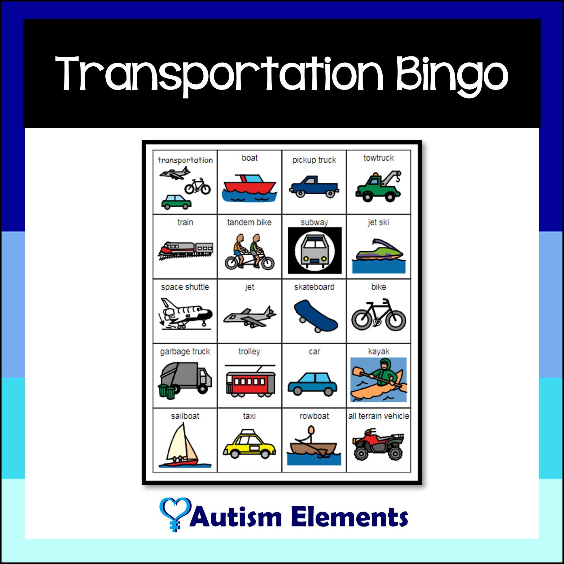 Transportation Bingo- Vehicles- SPED & Autism Resources - Etsy