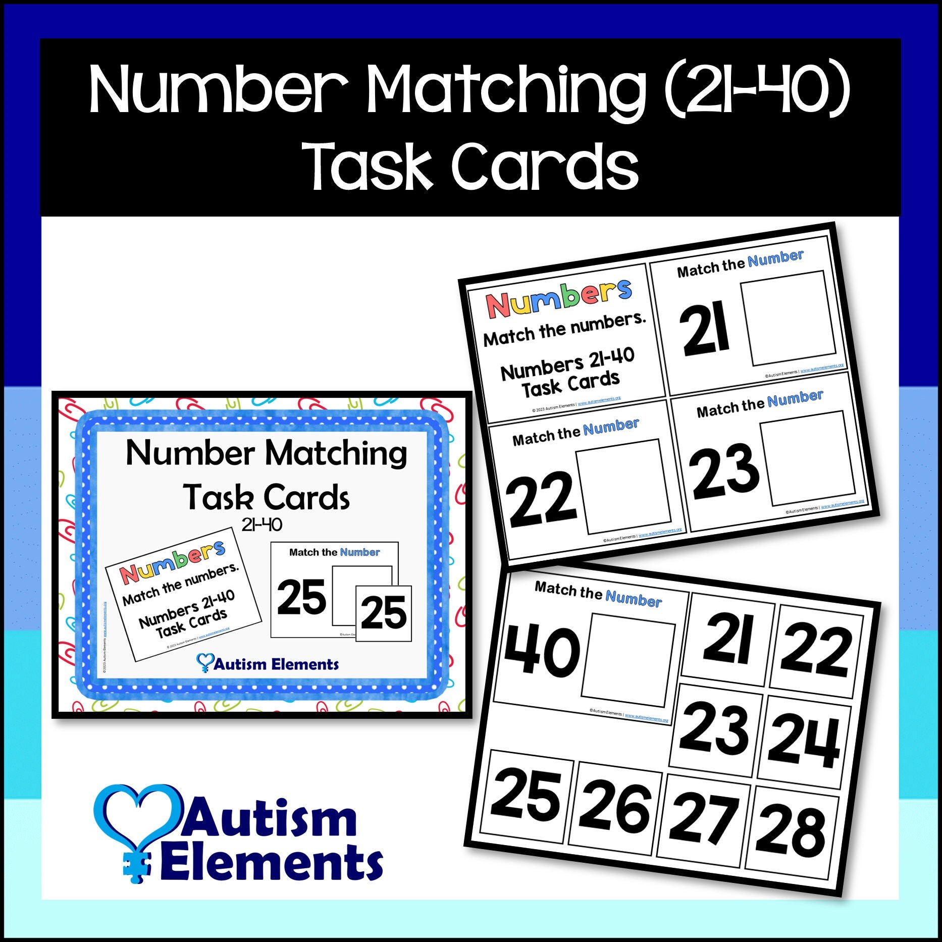 Numbers 21-40 Simple Matching Task Cards- Number Sense- Autism- SPED ...