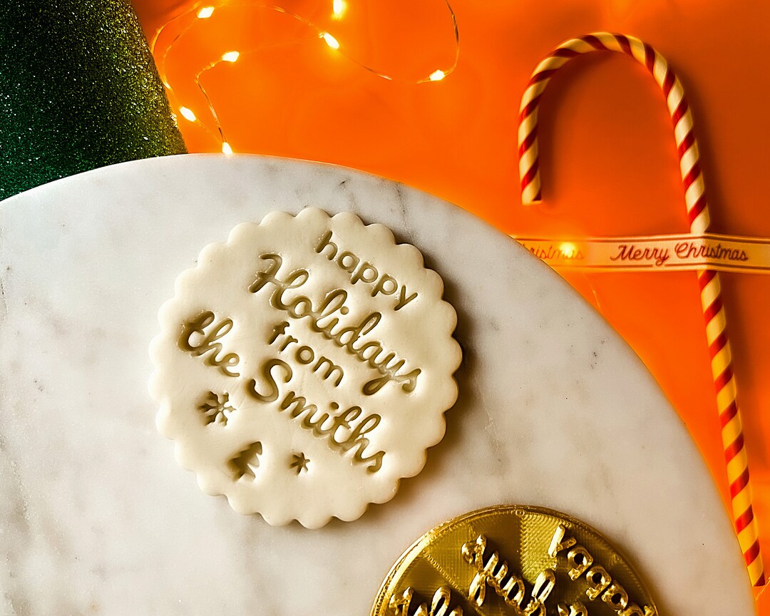 Happy Holidays Christmas Cookie Stamp, Custom Family Name Stamp ...