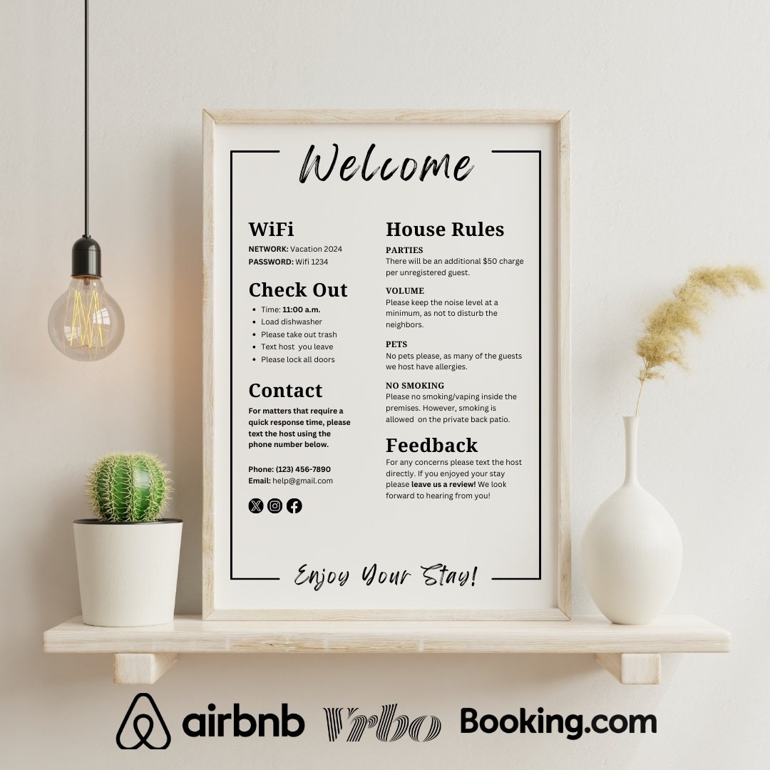 Airbnb Welcome Sign Vacation Rental Sign Airbnb Canva Template Welcome ...