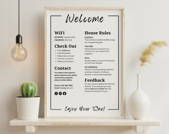 Airbnb Welcome Sign Vacation Rental Sign Airbnb Canva Template Welcome ...