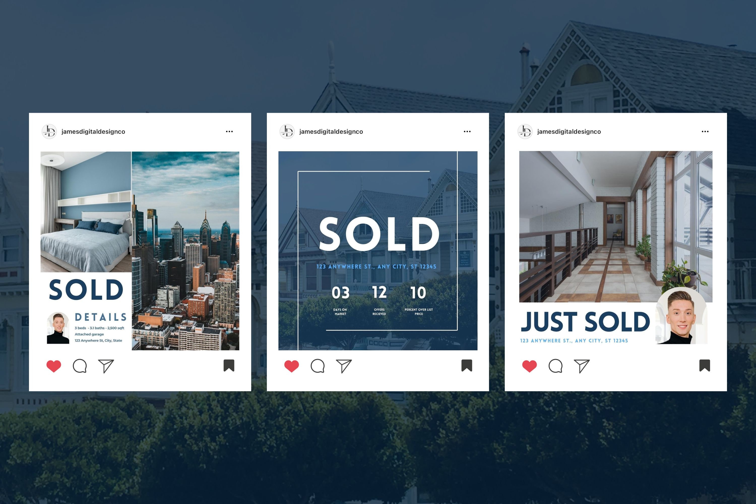Real Estate Social Media Templates | 68 Blue Realtor Posts (canva) - Etsy