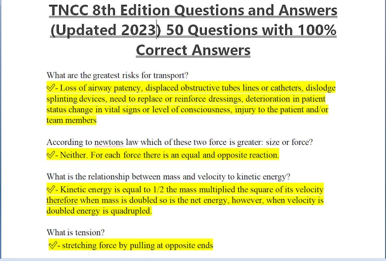 TNCC Study Guide 8th Edition Questions and Answers updated - Etsy