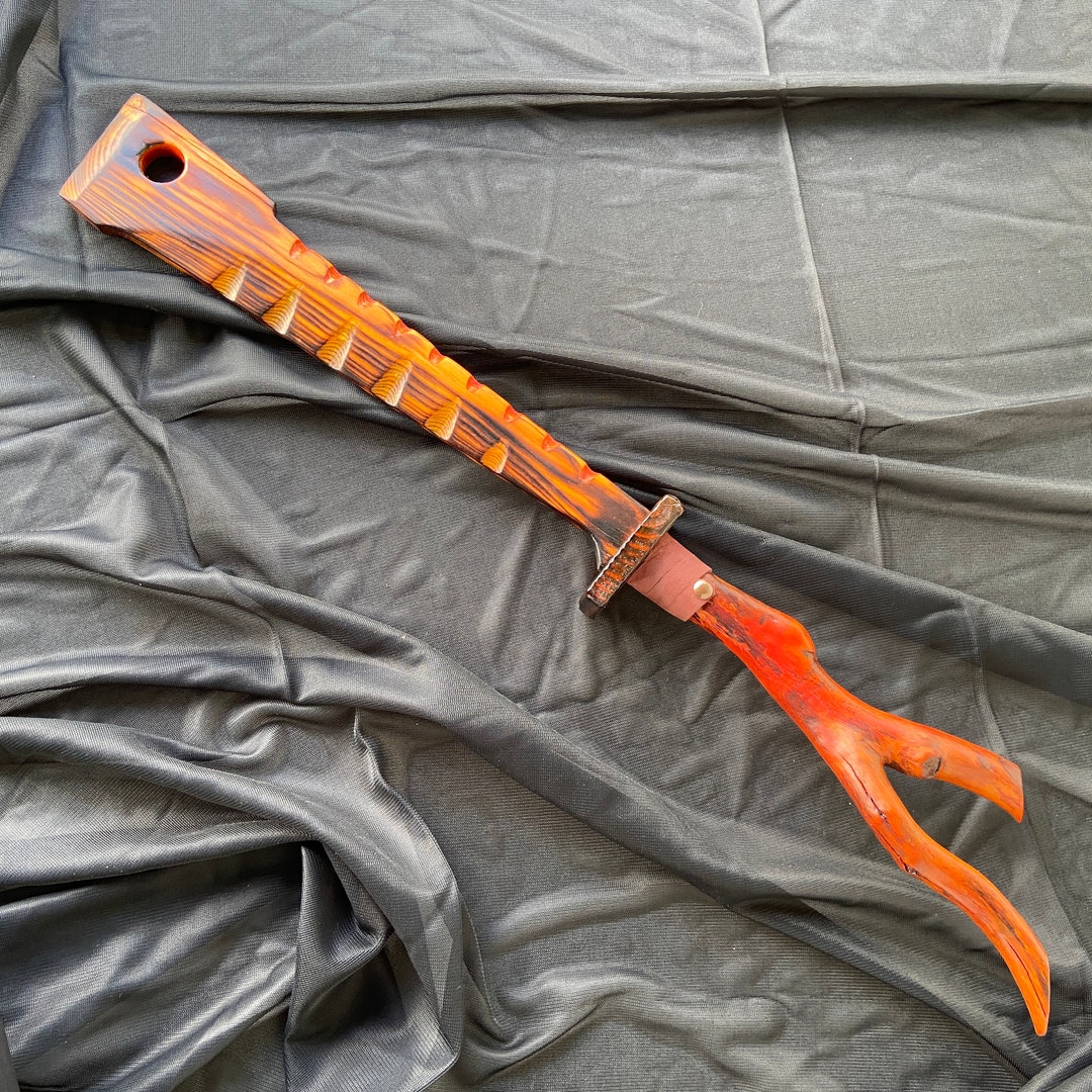 Unique Fantasy Wooden Sword, Fired Pine Wood, Fantasy Fish, Display ...