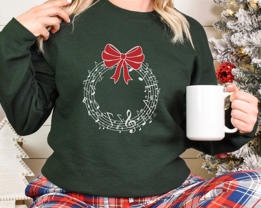 Music Teacher Wreath Christmas Sweater, Cute Winter Crewneck Music ...