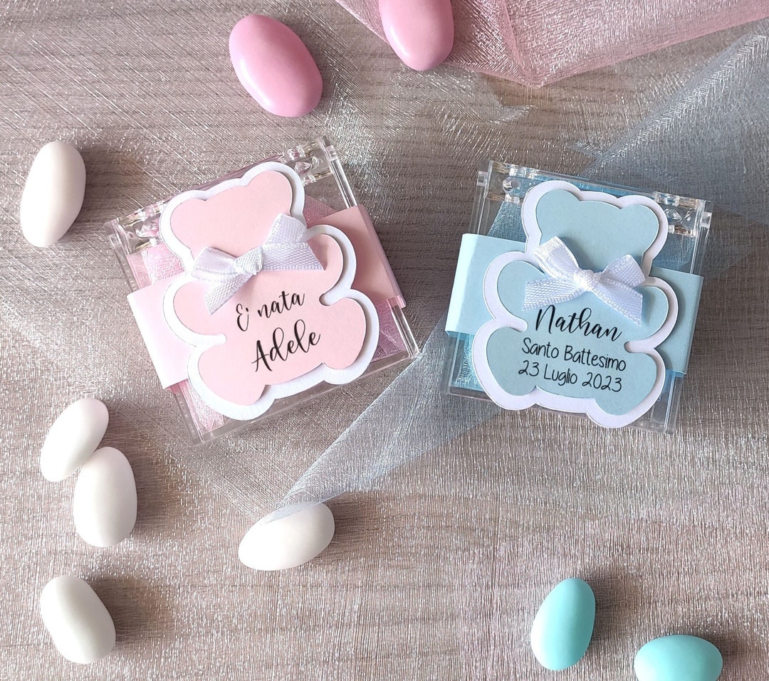 Plexiglass Box With Teddy Bear, Baptism Favor, Birth, Boy and Girl ...