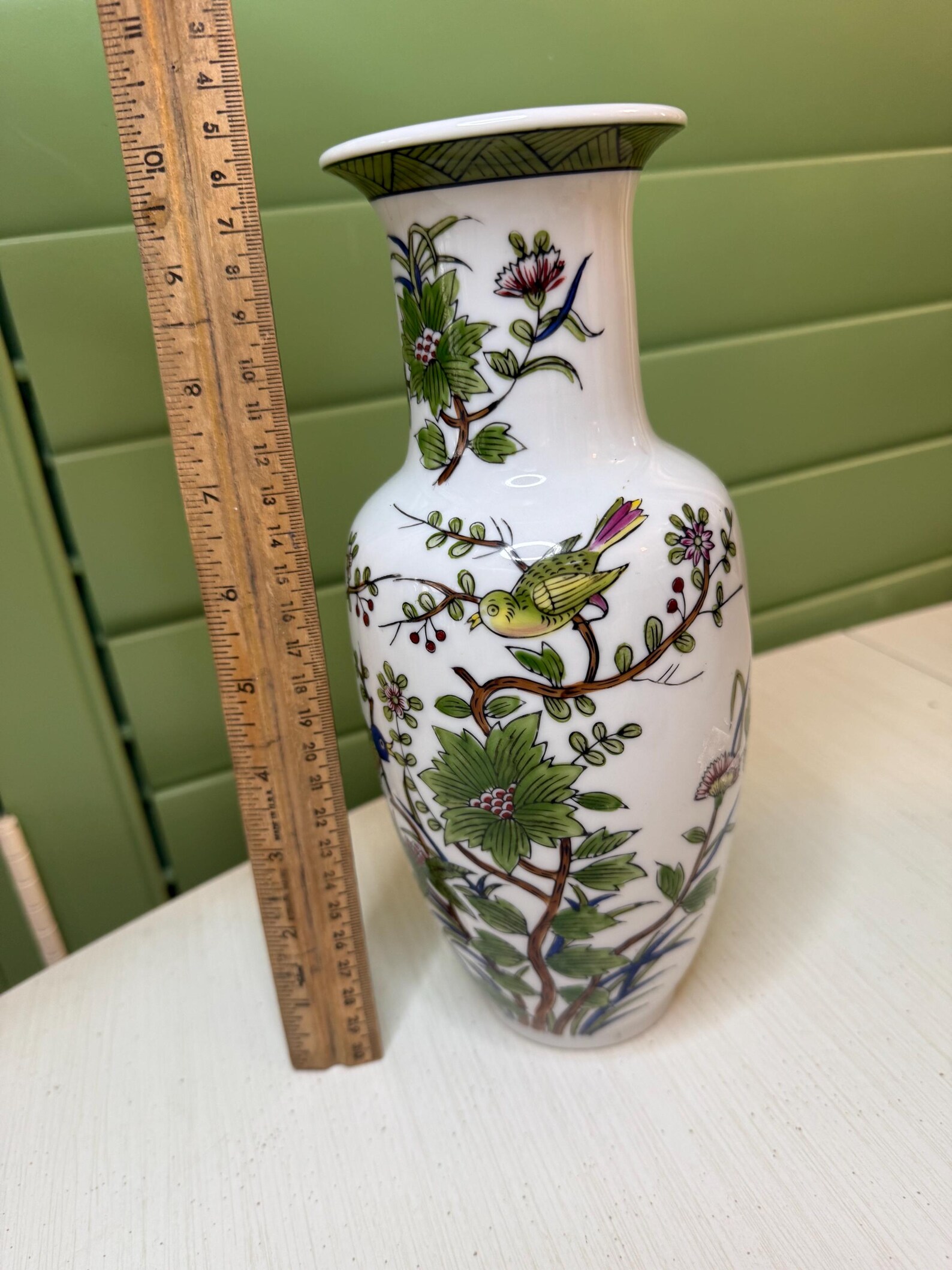 Vintage Samford Japan Chinoiserie Bird and Floral Porcelain Vase, Green ...