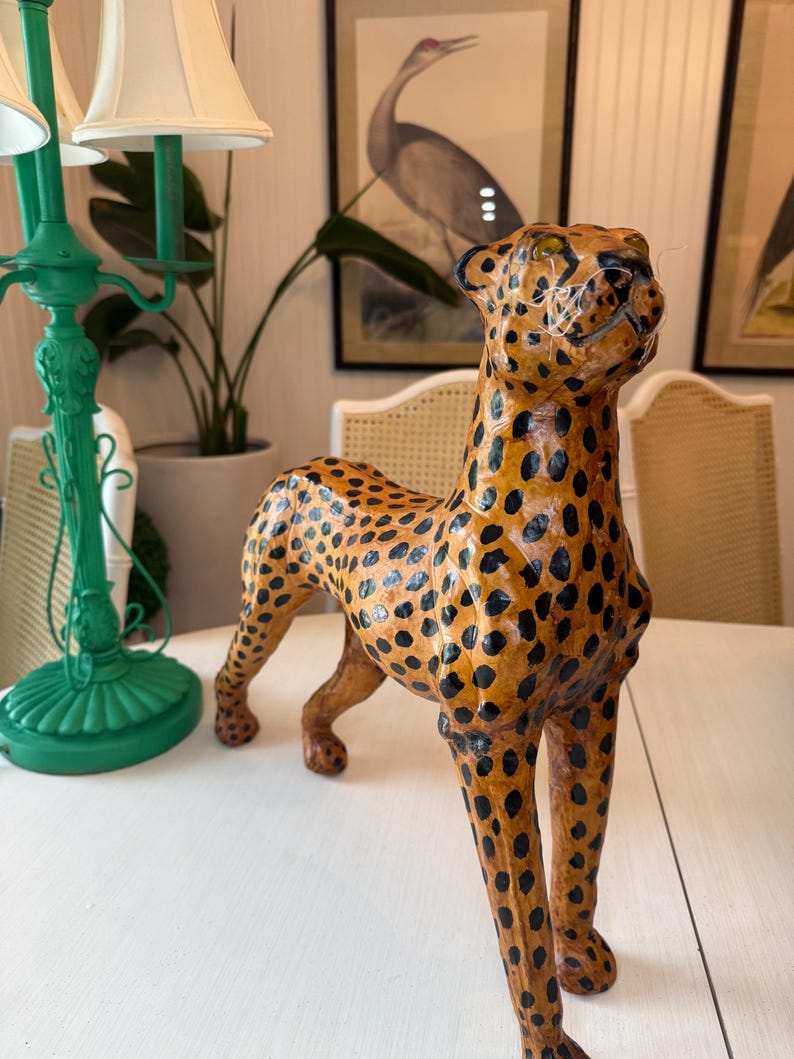 Vintage Paper Mache Leopard Statue: Hand Painted Safari Decor - Etsy