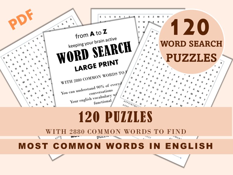 Word Search Puzzle 120 Printable Puzzle Pages for Kids and - Etsy