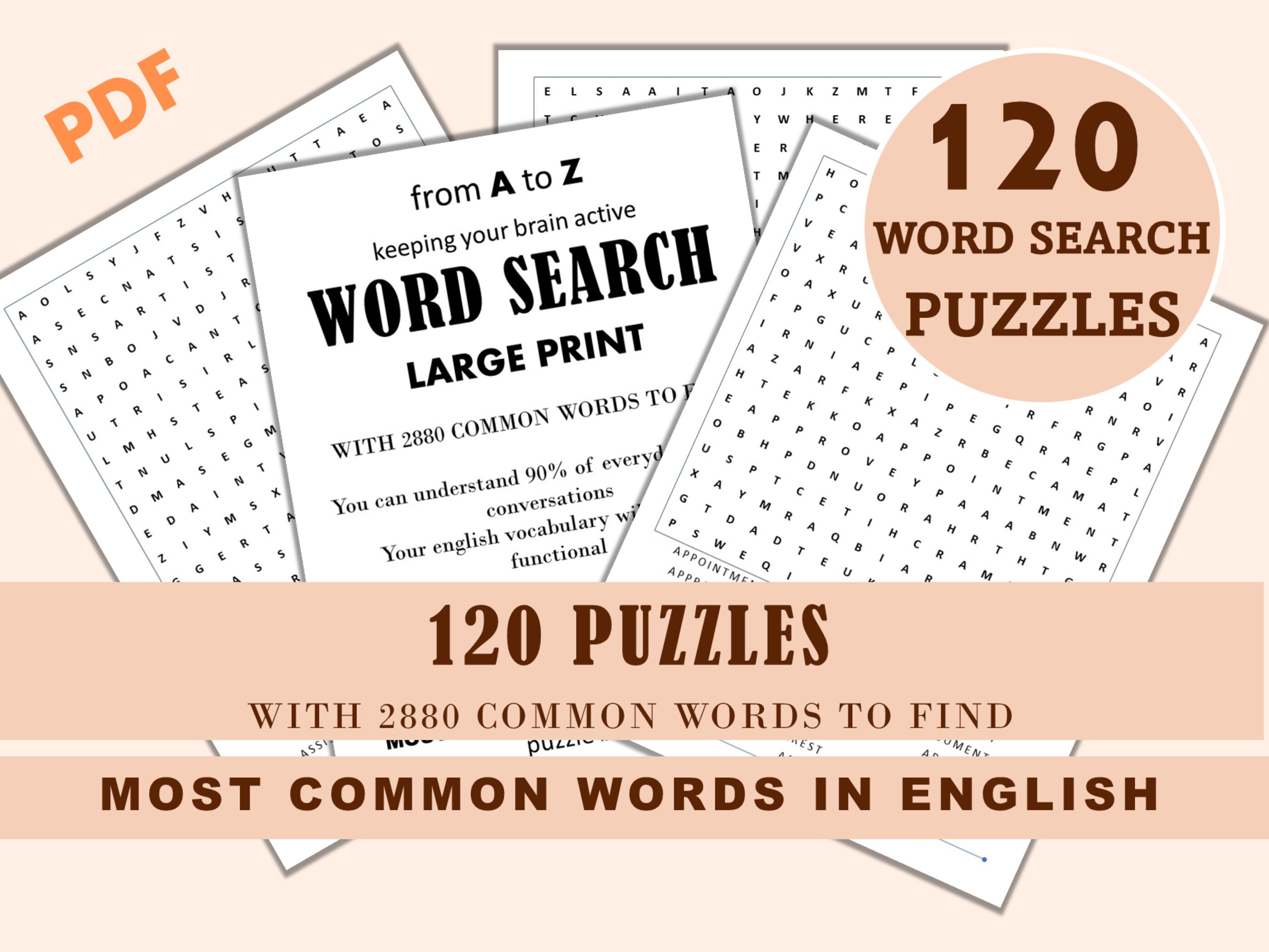 Word Search Puzzle 120 Printable Puzzle Pages for Kids and Adults ...