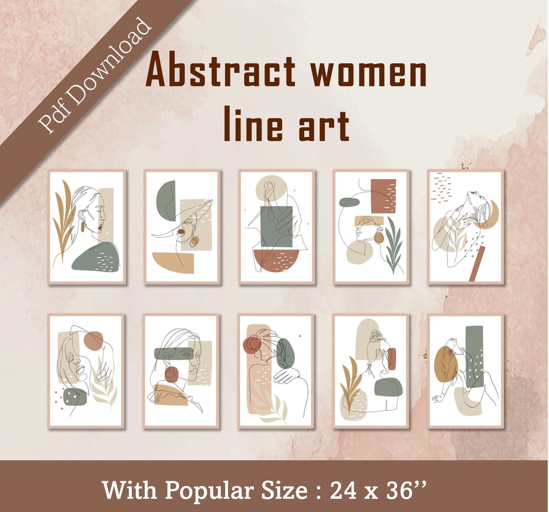 Boho Abstract Art, Set of 10, Mid Century Line Art, Woman Line Art ...