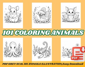 Printable Animals Coloring Book, 101 Unique Animal Designs, PDF ...
