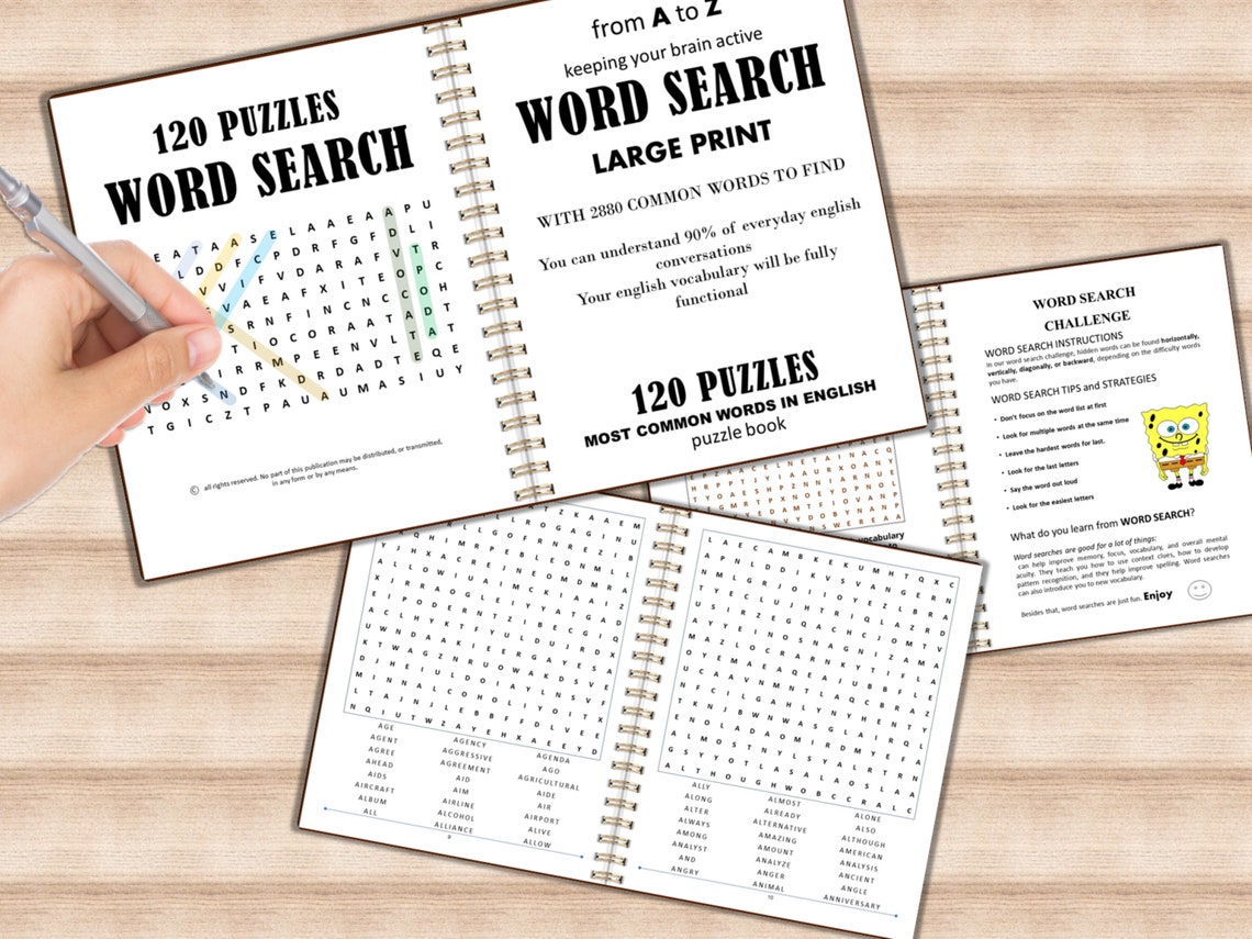 Word Search Puzzle 120 Printable Puzzle Pages for Kids and Adults ...