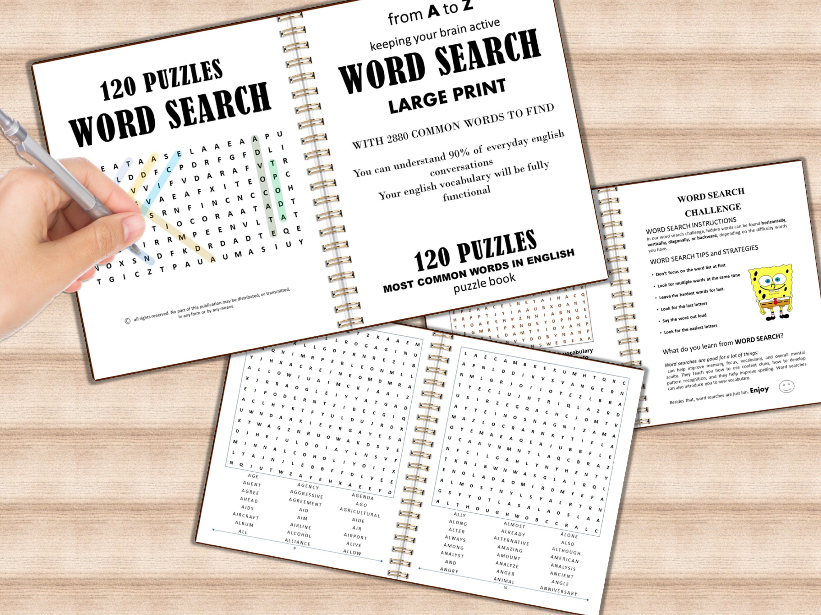 Word Search Puzzle 120 Printable Puzzle Pages for Kids and Adults ...