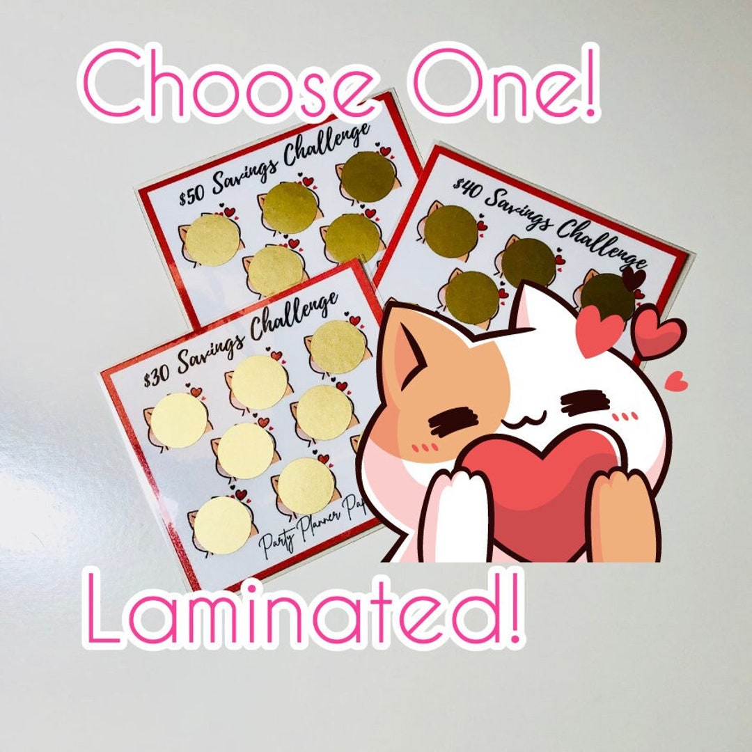 MINI Savings Challenge Scratcher Kawaii Cat Mini Scratcher 30 40 50 ...