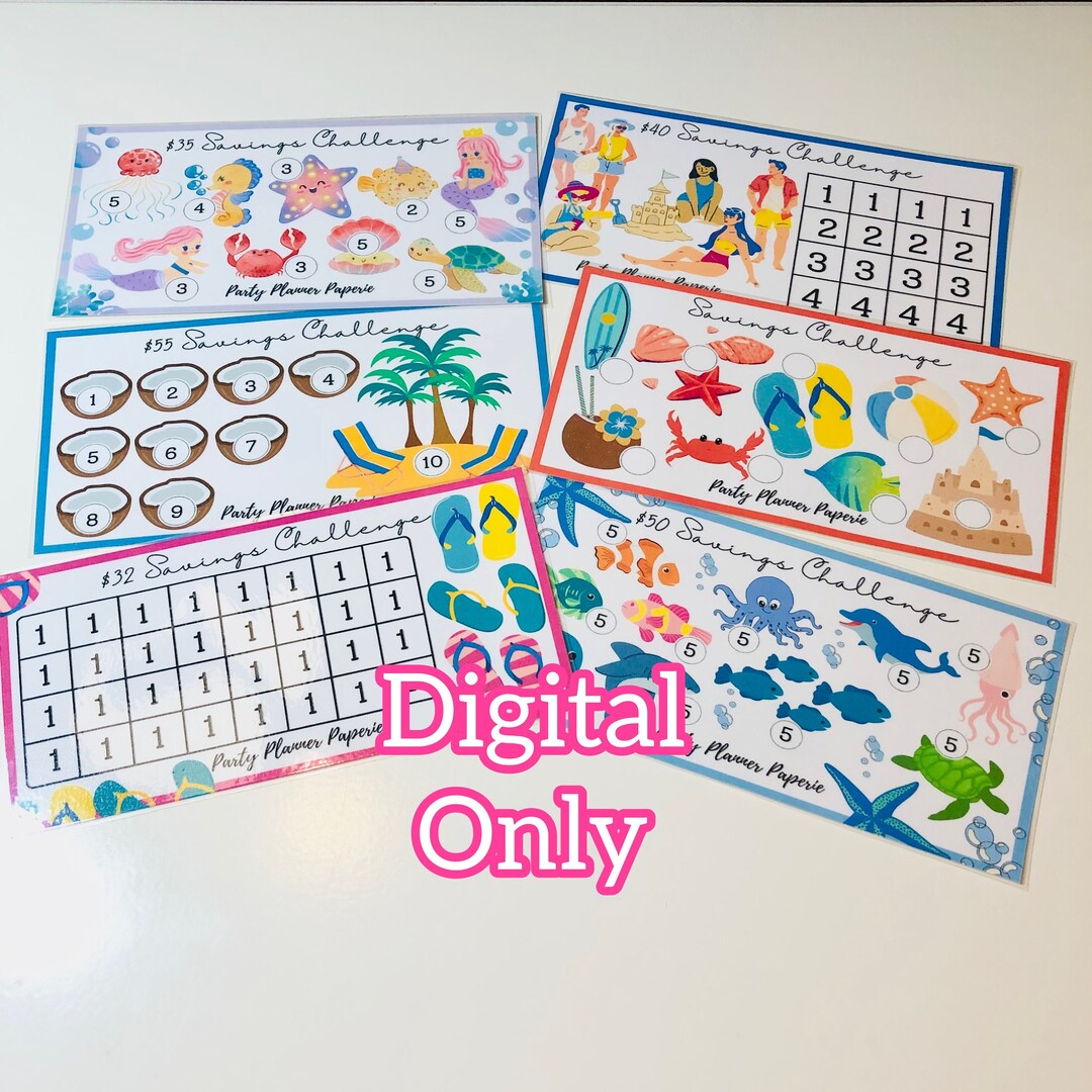 DIGITAL FILE ONLY - Beach Bundle - Mini Savings Challenges - 6 ...