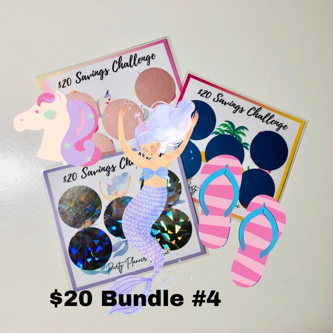 BUNDLE Set of 3 MINI Savings Challenge Scratchers 20 Dollar Each Bundle ...