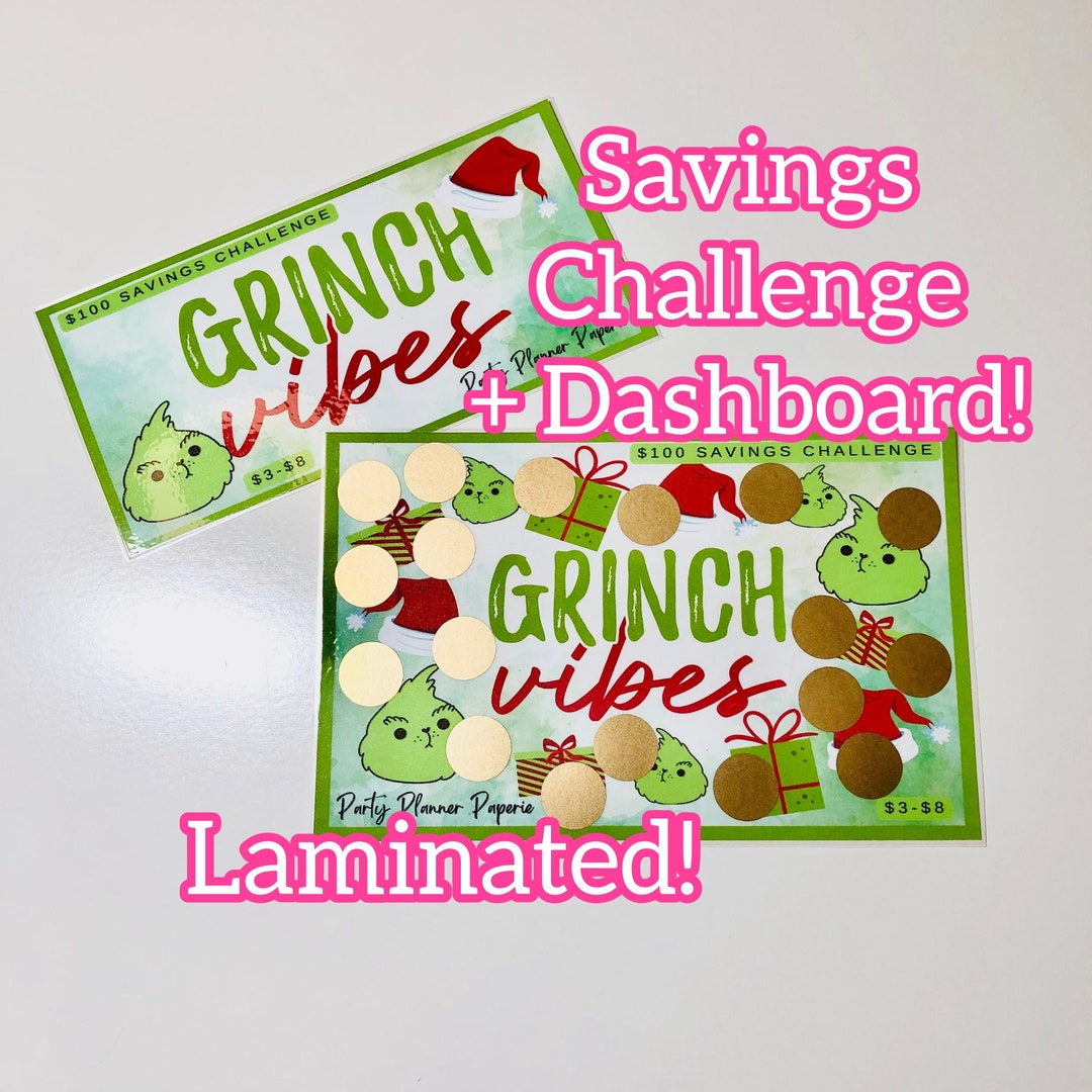 Laminated A5 Grinch Vibes Savings Challenge Scratcher + A6 Dashboard ...