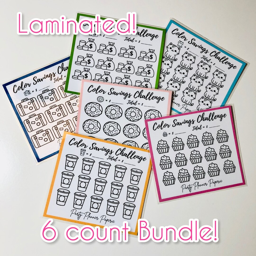 6 Count MINI Color Savings Challenges - LAMINATED - 6 Different Designs ...