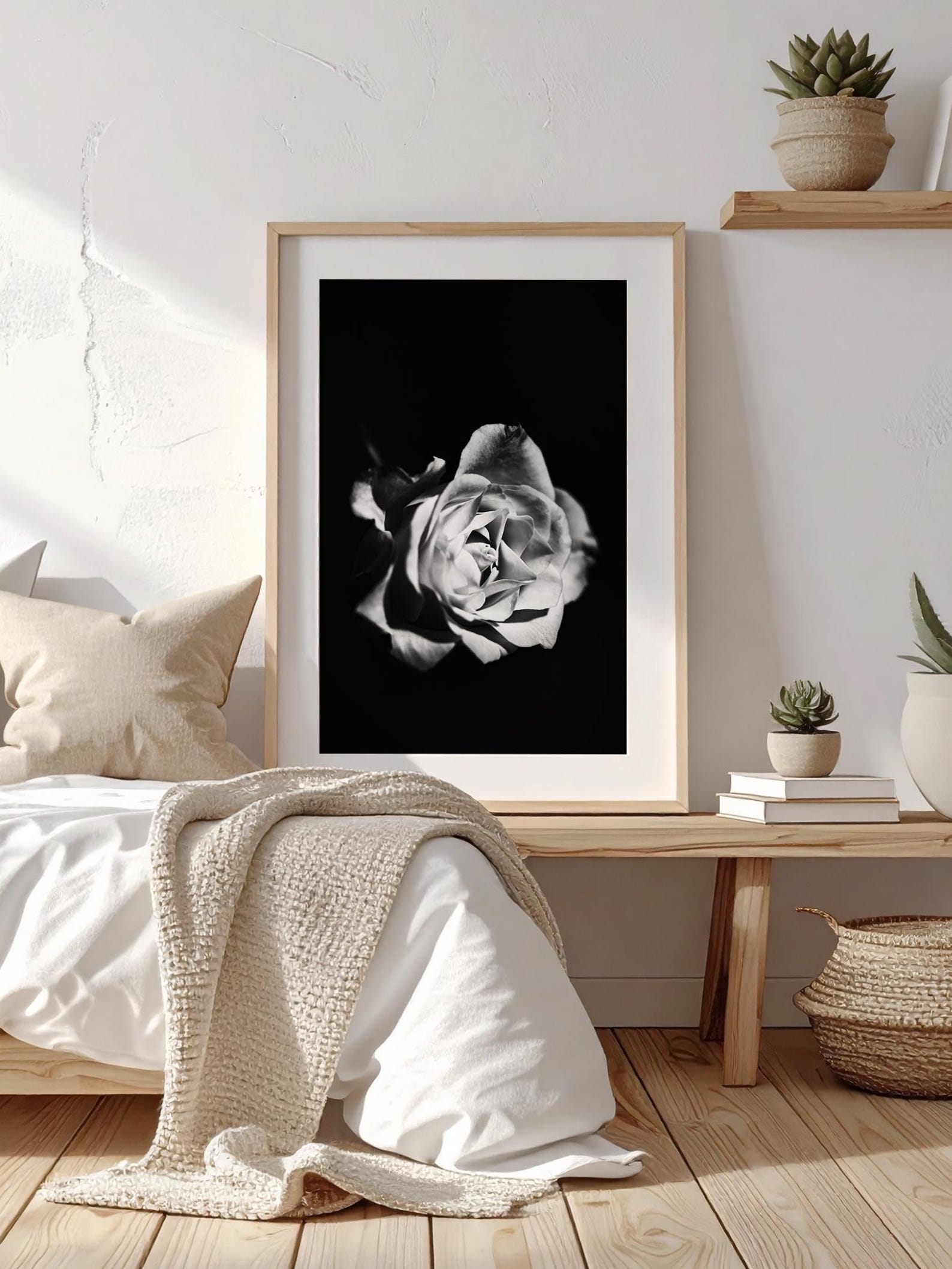Macro Photography - Black and White Rose Close-up, Digital Wall Decor ...