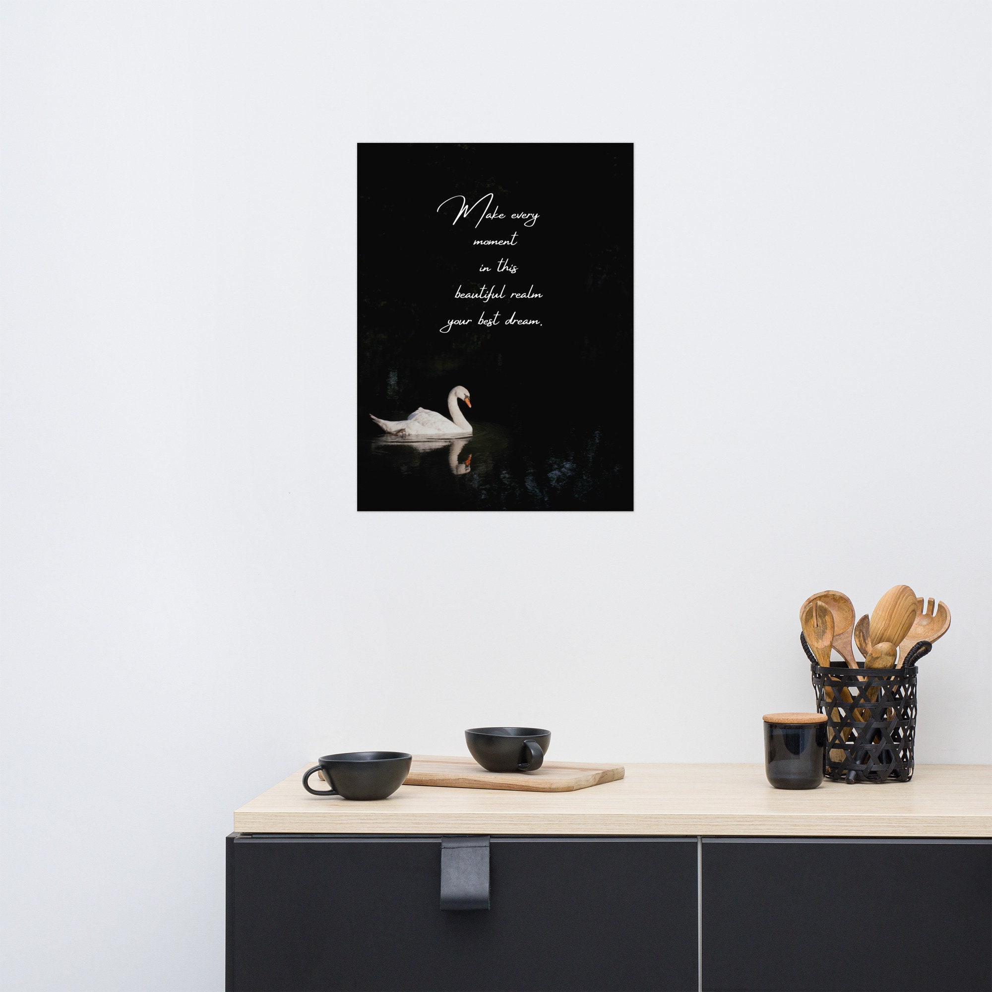 Beautiful Realm (black) Poster 18 X 24 Swan, Dreamy Inspirational ...