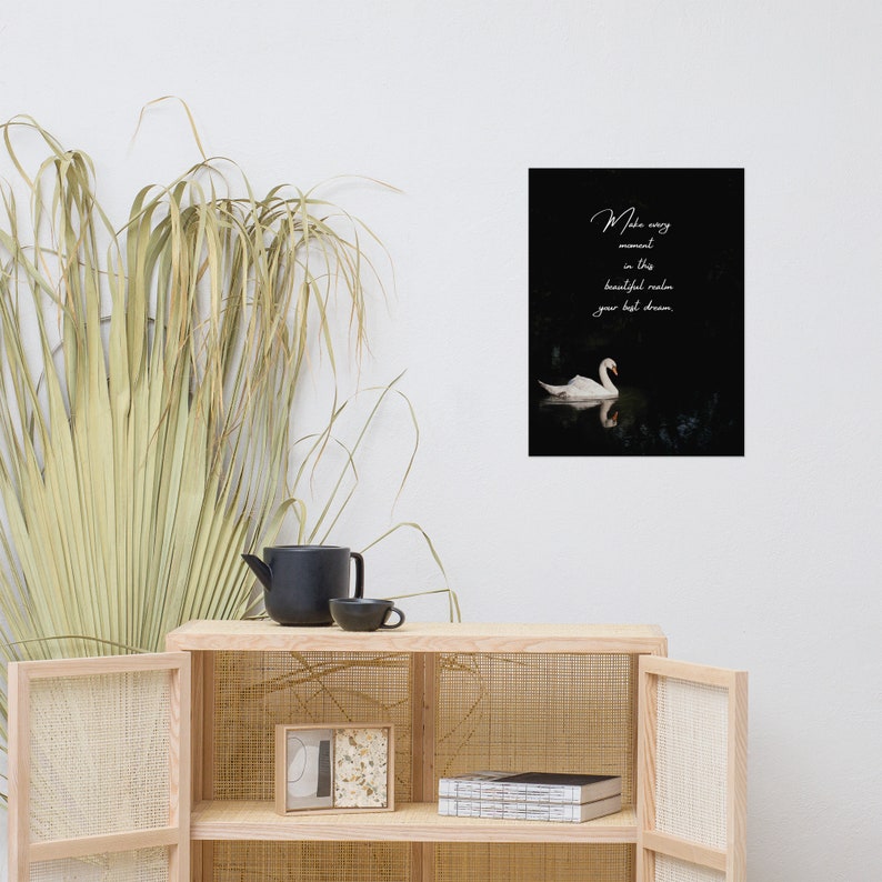 Beautiful Realm (black) Poster 18 X 24 Swan, Dreamy Inspirational ...