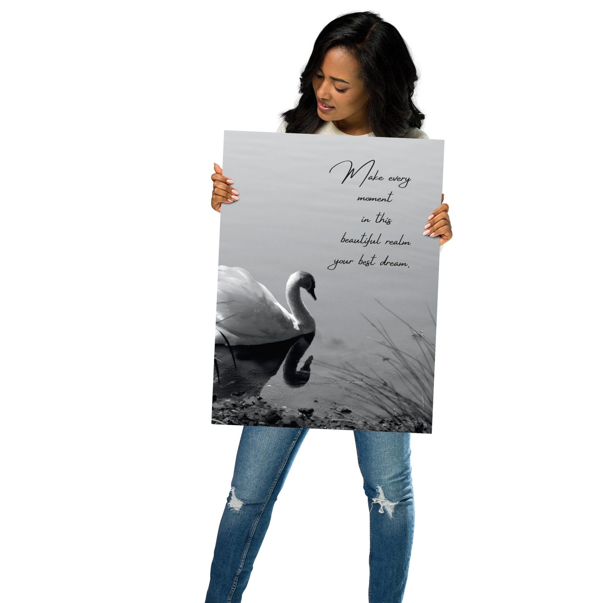 Beautiful Realm (white) Poster 18 X 24 Swan, Dreamy Inspirational ...