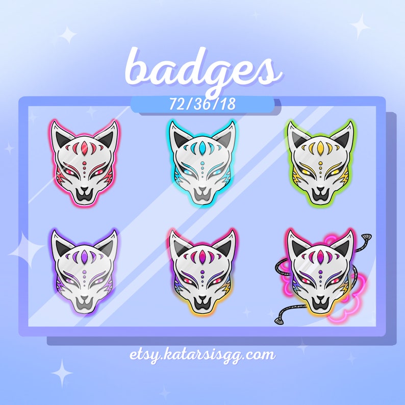 Twitch Sub Badges Japan Mask Catfox Neon 6 - Etsy Australia