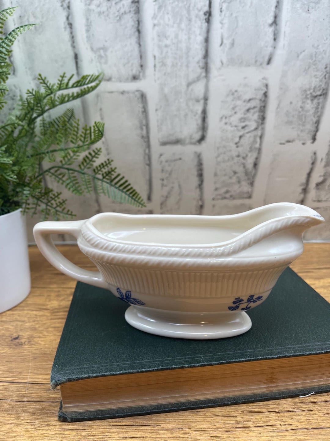 Shenango Pottery Co Vintage Blue Floral and Cream Gravy Boat - Etsy