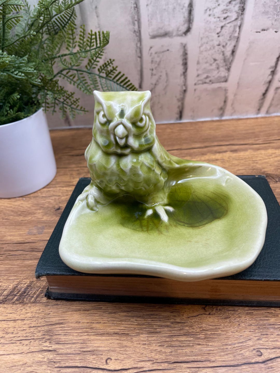 Rookwood 1947 Mid Century Modern Pottery Green Ceramic Owl Pin Tray ...